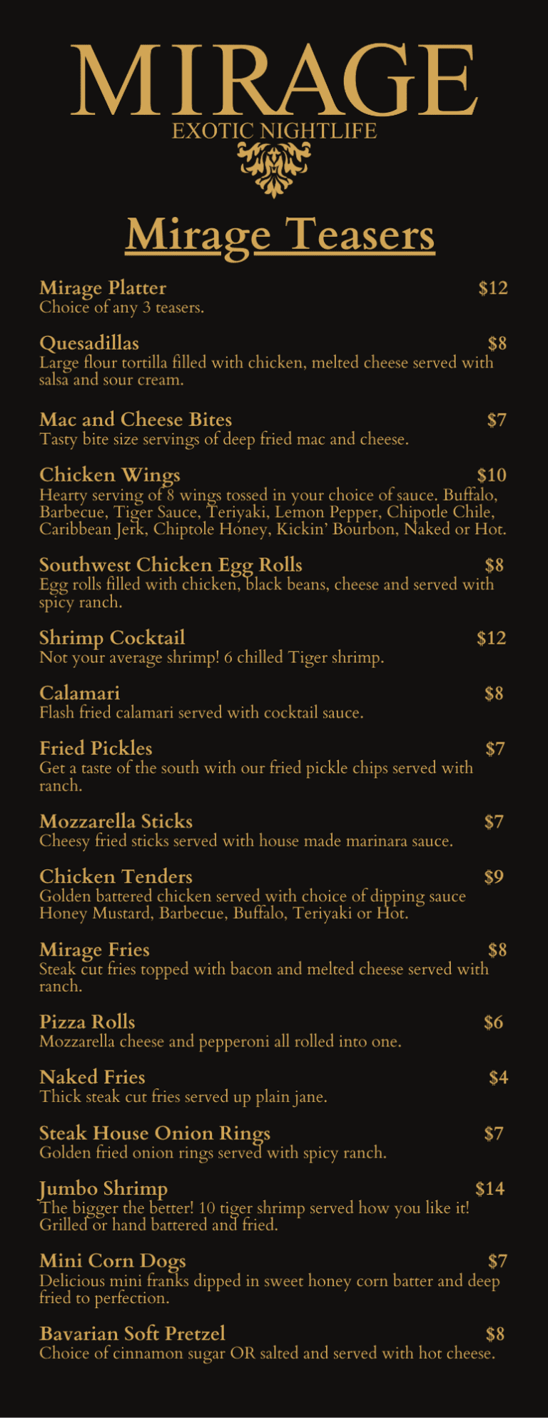 Menu - Mirage Greensboro